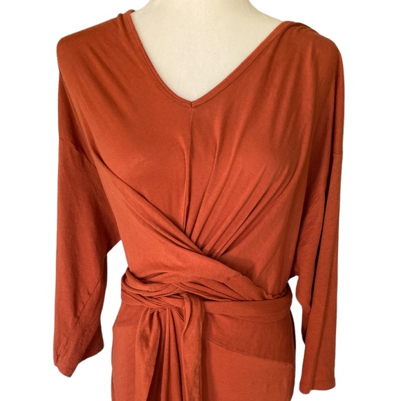 Zara | Dresses | Zara Rustic Wrap Burnt Orange Rust Knit Midi Dress M ...